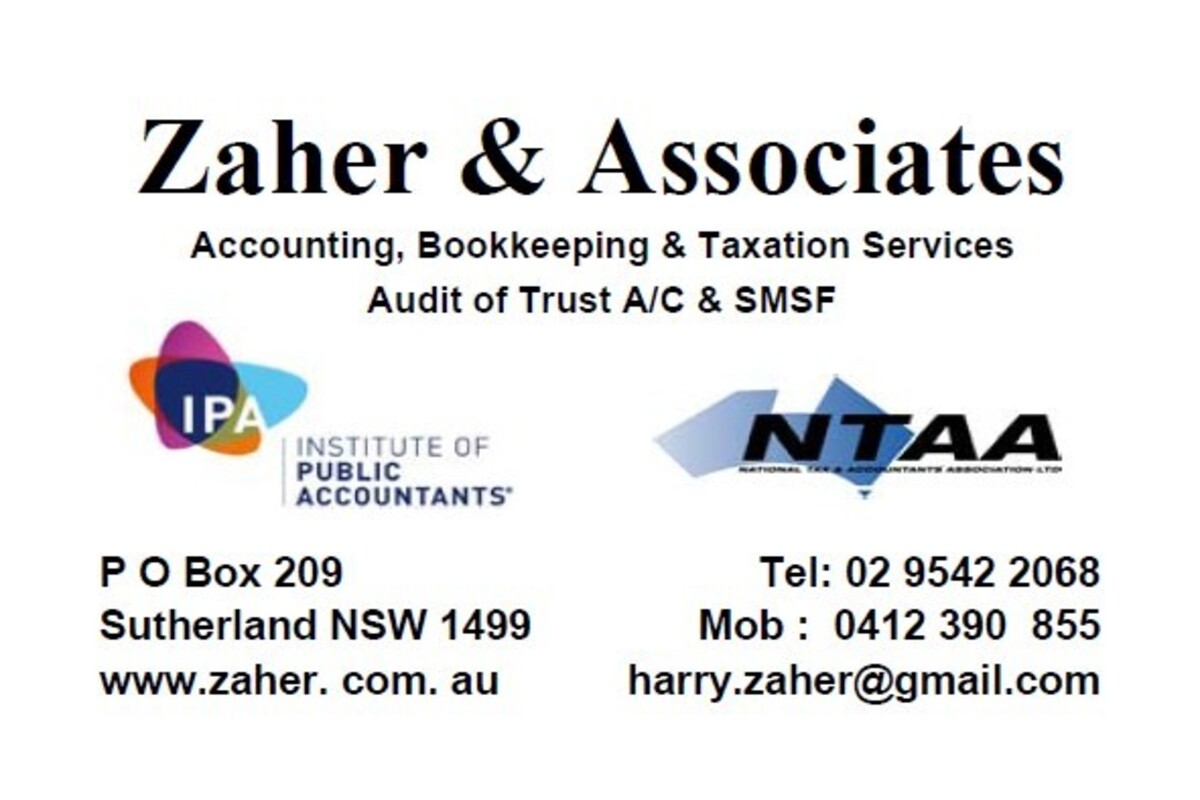 Zaher Associates SMSF GST ABN public accountant registered tax agent ...